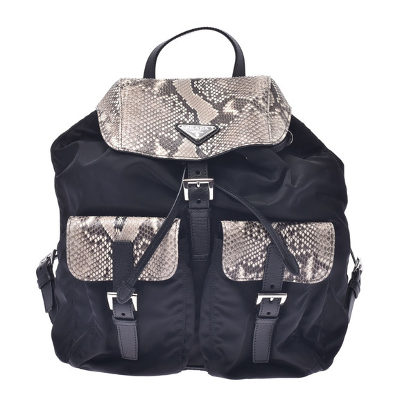 Prada | Bags | Prada Backpack Rucksack Backpack Black Python Nylon ...